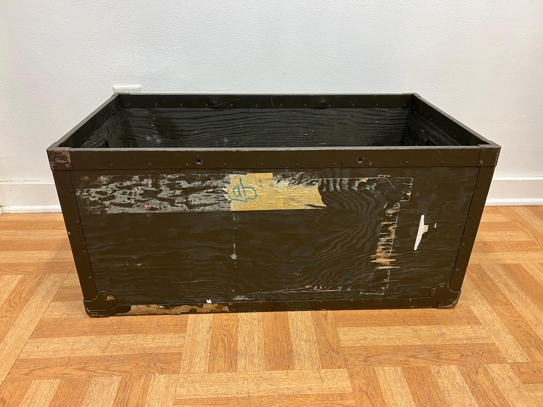 Vintage Military STORAGE TRUNK No Lid Luggage Chest Flat Top Foot ...