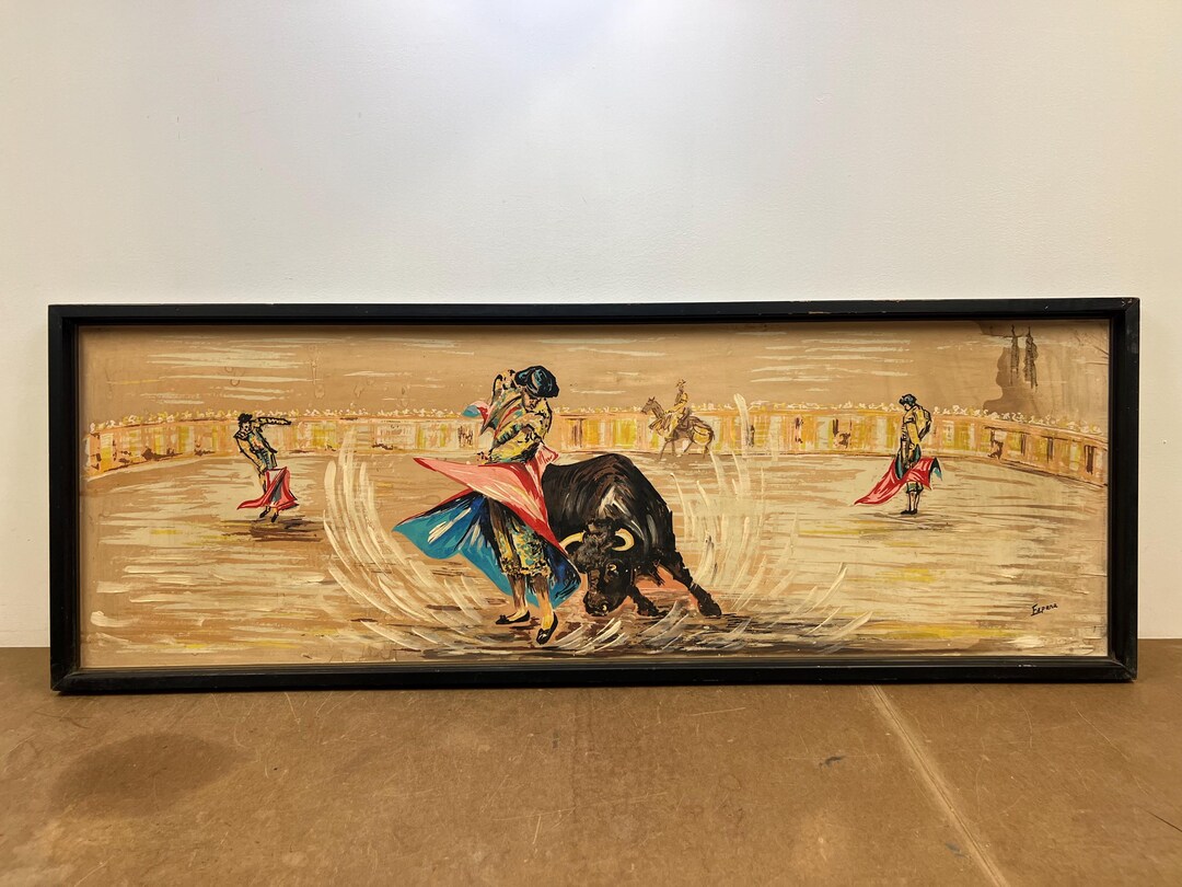 Vintage 1950s Matador Print - Mid Century Modern Spanish Bull Wall Art ...