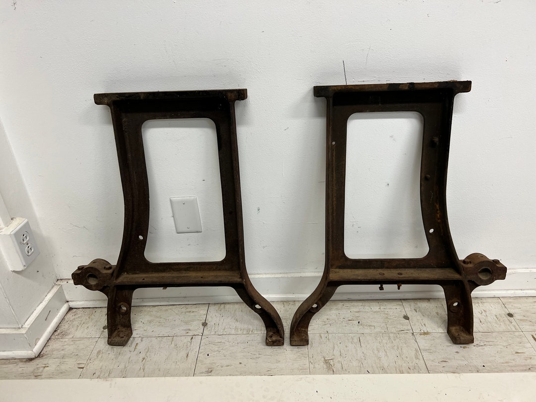 Vintage Industrial TABLE LEGS Cast Iron Metal Work Bench Ends MACHINE ...