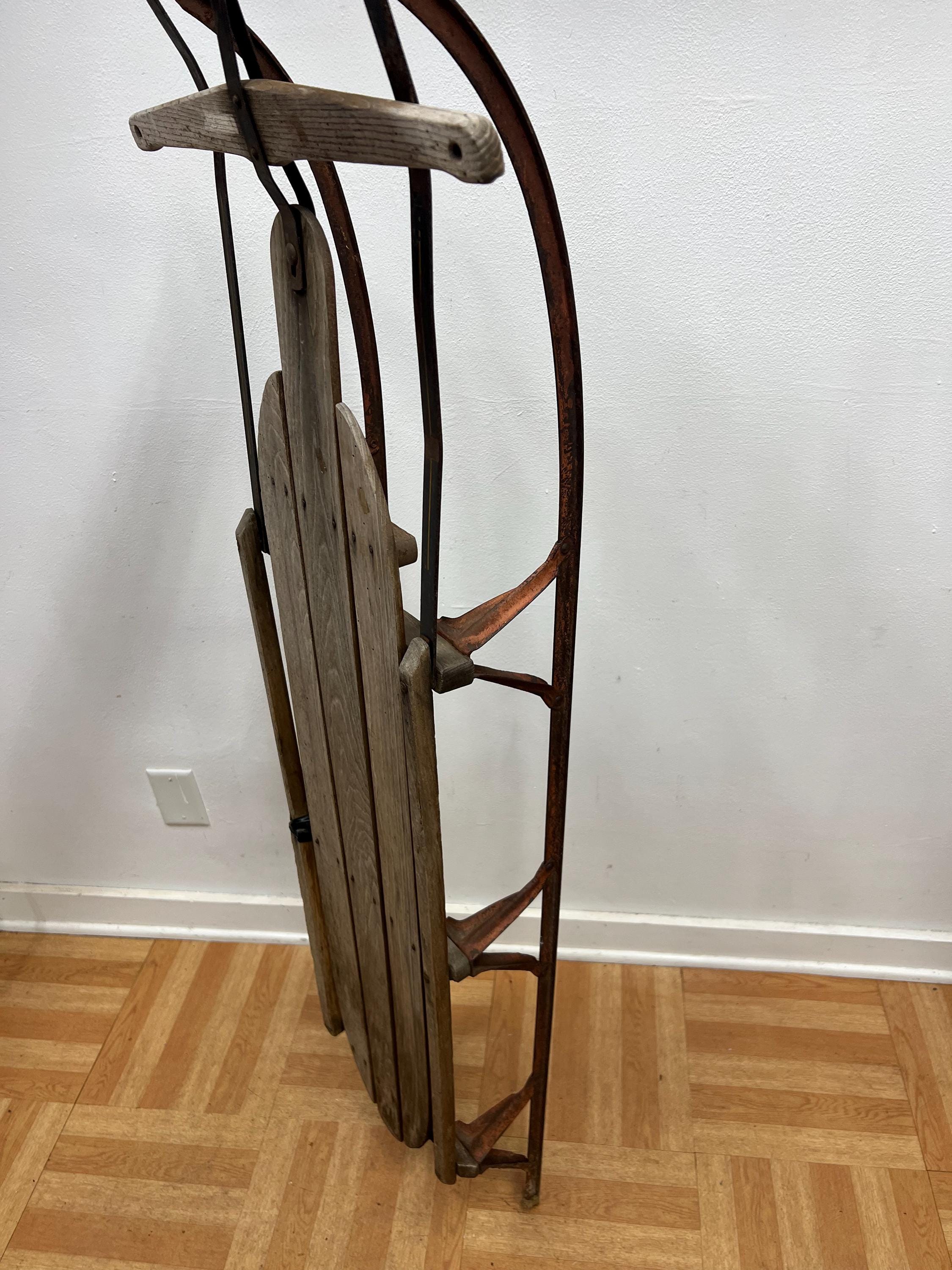 Vintage Wood Sled Metal Rail Long Wooden Wall Winter Decor Chic Shabby ...