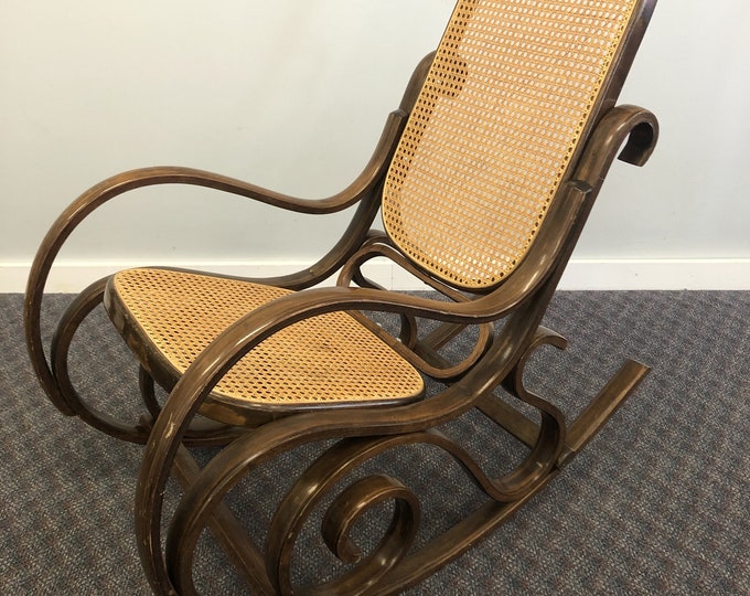Vintage BENTWOOD ROCKER Cane Back Bottom Rocking Chair Mid Century ...