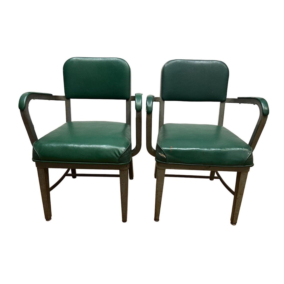 Vintage OFFICE CHAIR PAIR Industrial Desk Tanker Arm Mid Century Modern ...
