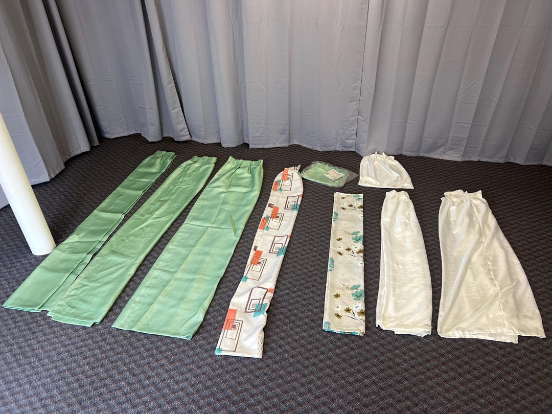 Vintage Fiberglass Curtain Panels Set Green Mid-century Modern Pinch ...