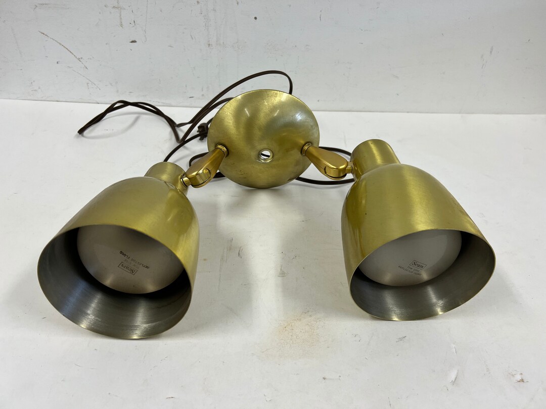 Vintage Brushed ALUMINUM LIGHT FIXTURE Double Wall Bracket Metal Lamp ...