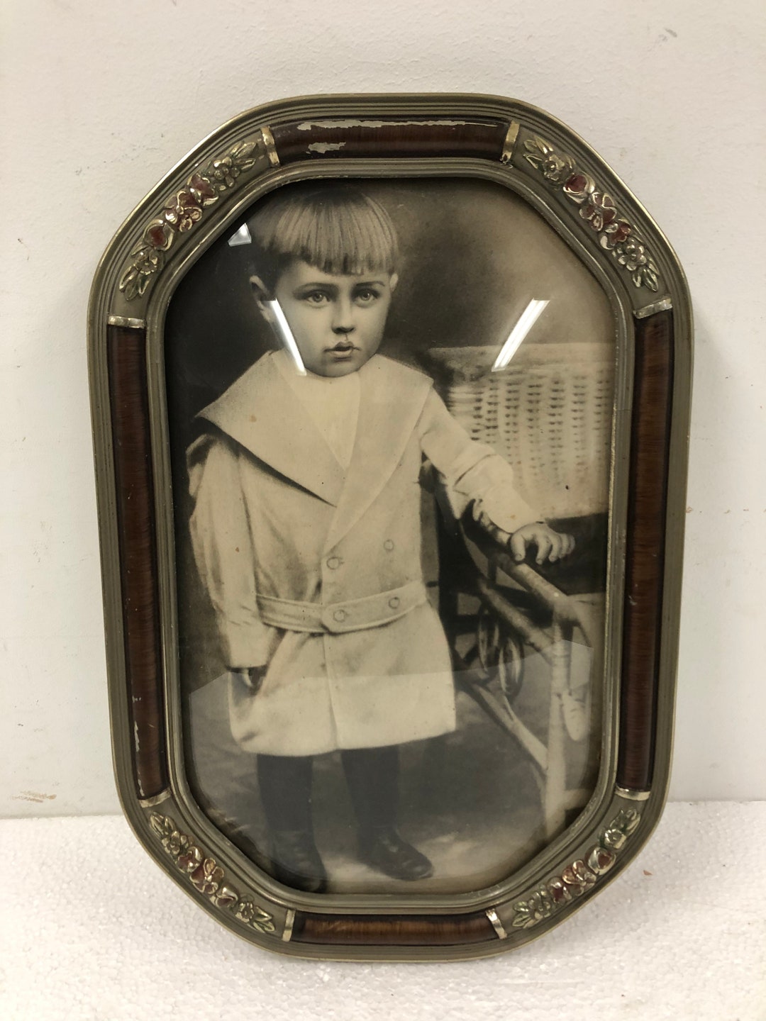 Vintage Picture Frame ART DECO Bubble Convex Glass Gesso Wood Antique ...