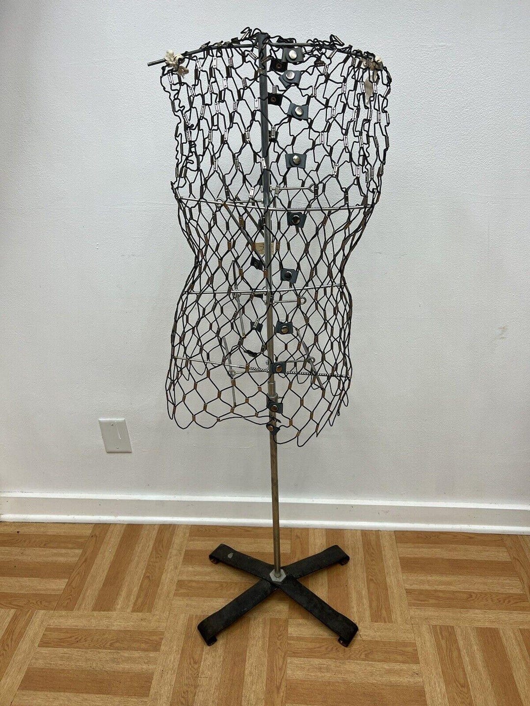 Vintage DRESS FORM Adjustable Metal Base Stand Industrial Mannequin ...