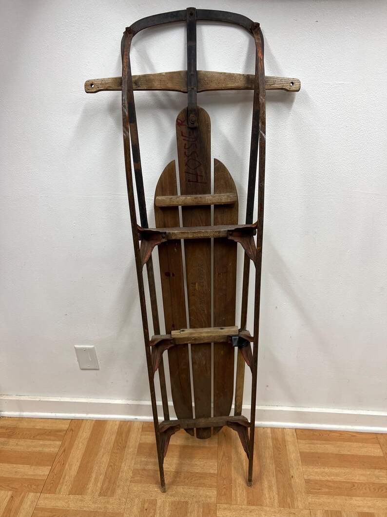 Vintage Wood Sled Metal Rail Long Wooden Wall Winter Decor Chic Shabby ...