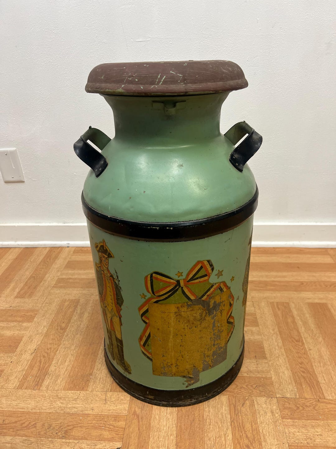 Vintage Milk Can With Lid - Rustic Dairy Country Decor Green Painted ...