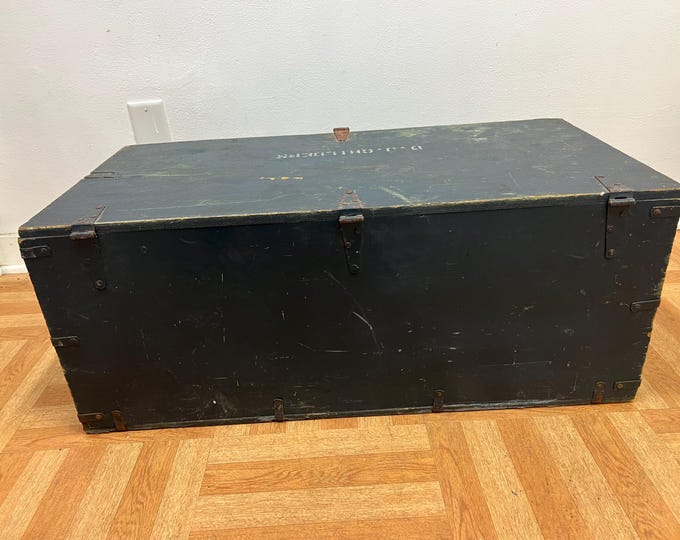 Vintage Military FOOT LOCKER Trunk Chest Storage Wood Box Wwii Us Navy ...