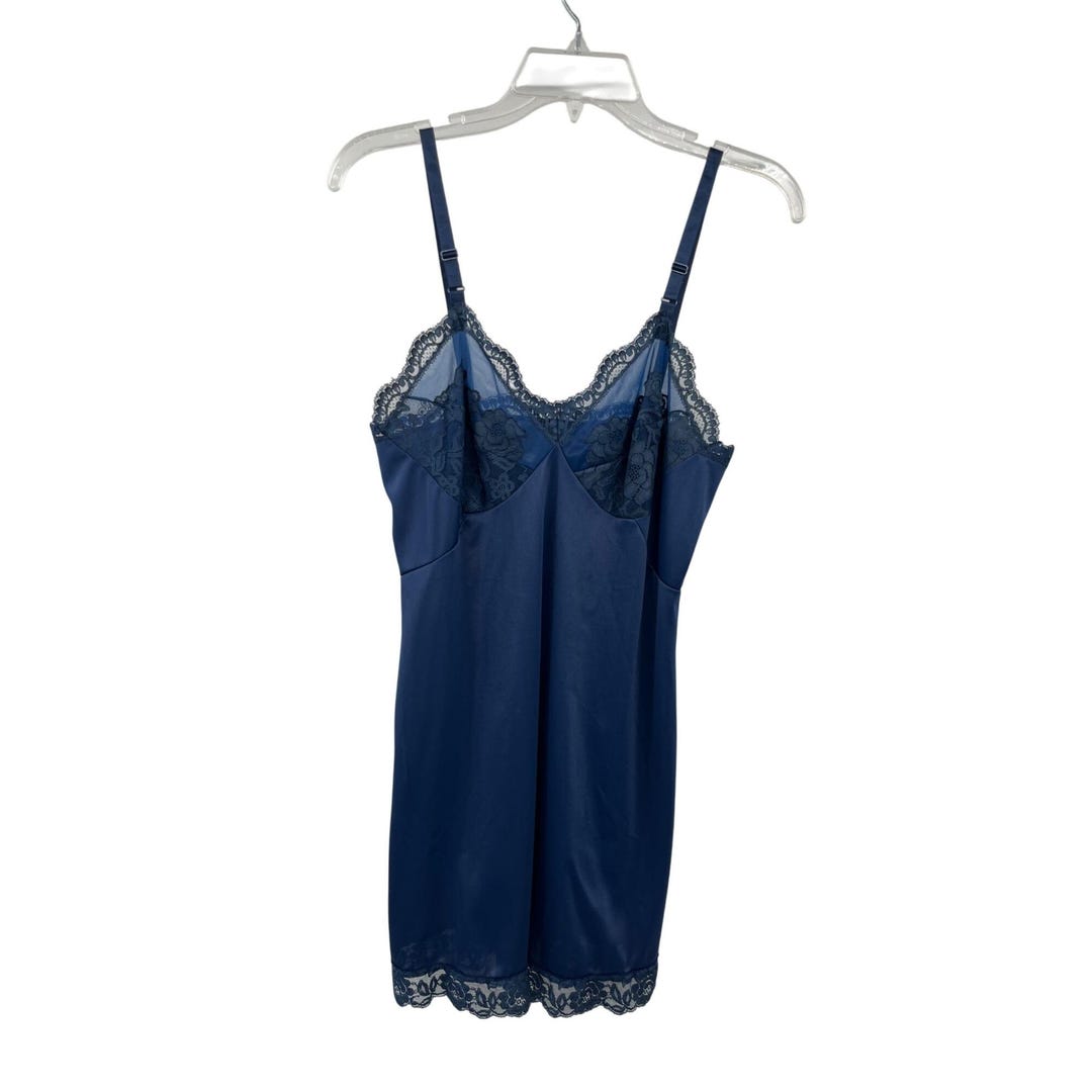 Vintage Gossard Artemis Full Slip Womens 34 Blue Lace Nylon Mini USA ...