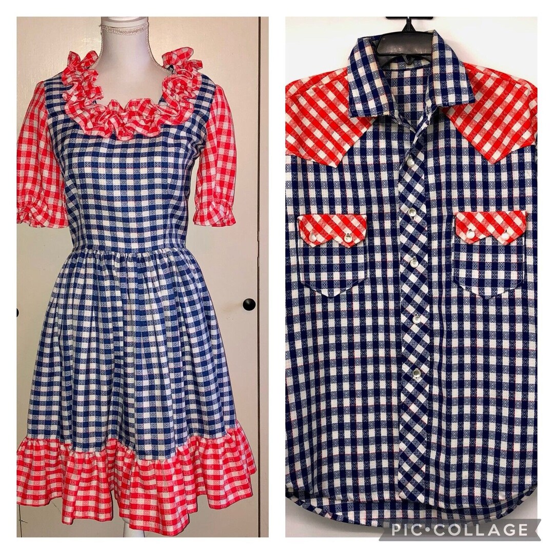 Vintage Handmade Square Dance Outfit Matching Mens Womens Used 3 Piece ...