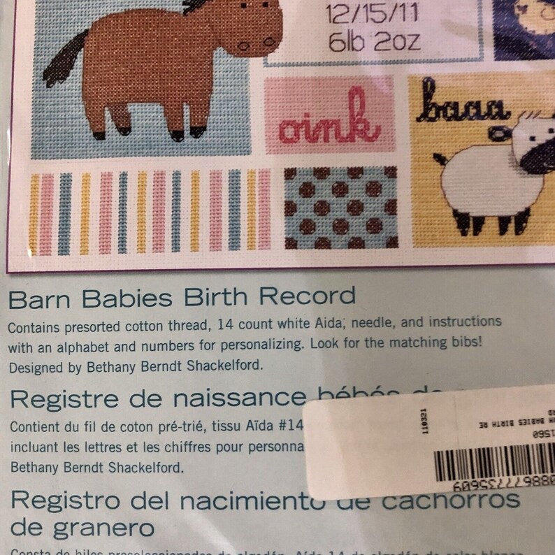 Dimensions Barn Babies Birth Record Counted Cross Stitch Kit NEW - Etsy