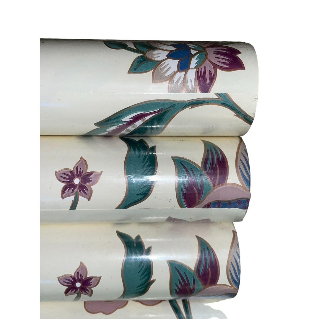 Sunworthy Wallpaper 5 Double Rolls NEW Purple Floral With Cream ...