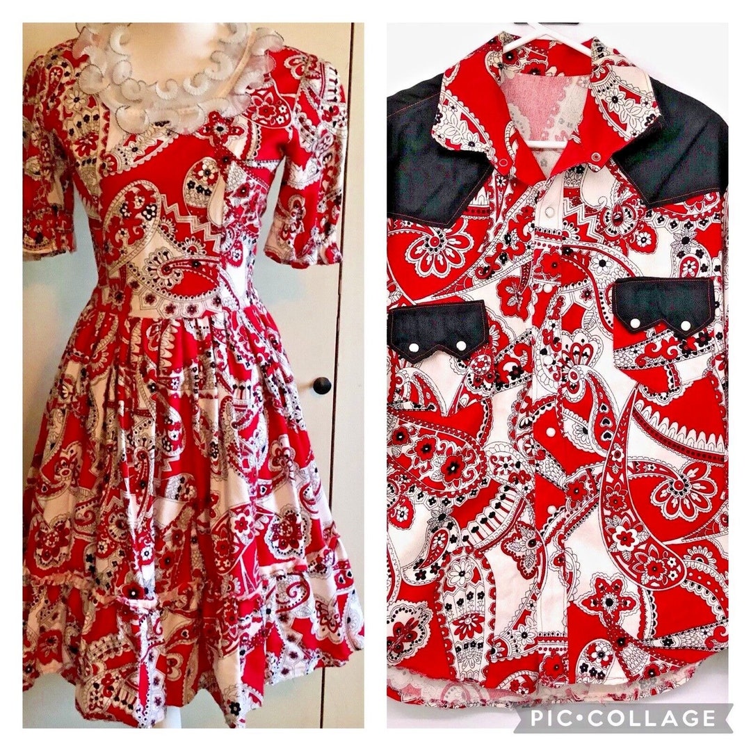 Vintage Handmade Square Dance Outfit Matching Mens Womens Used 2 Piece ...