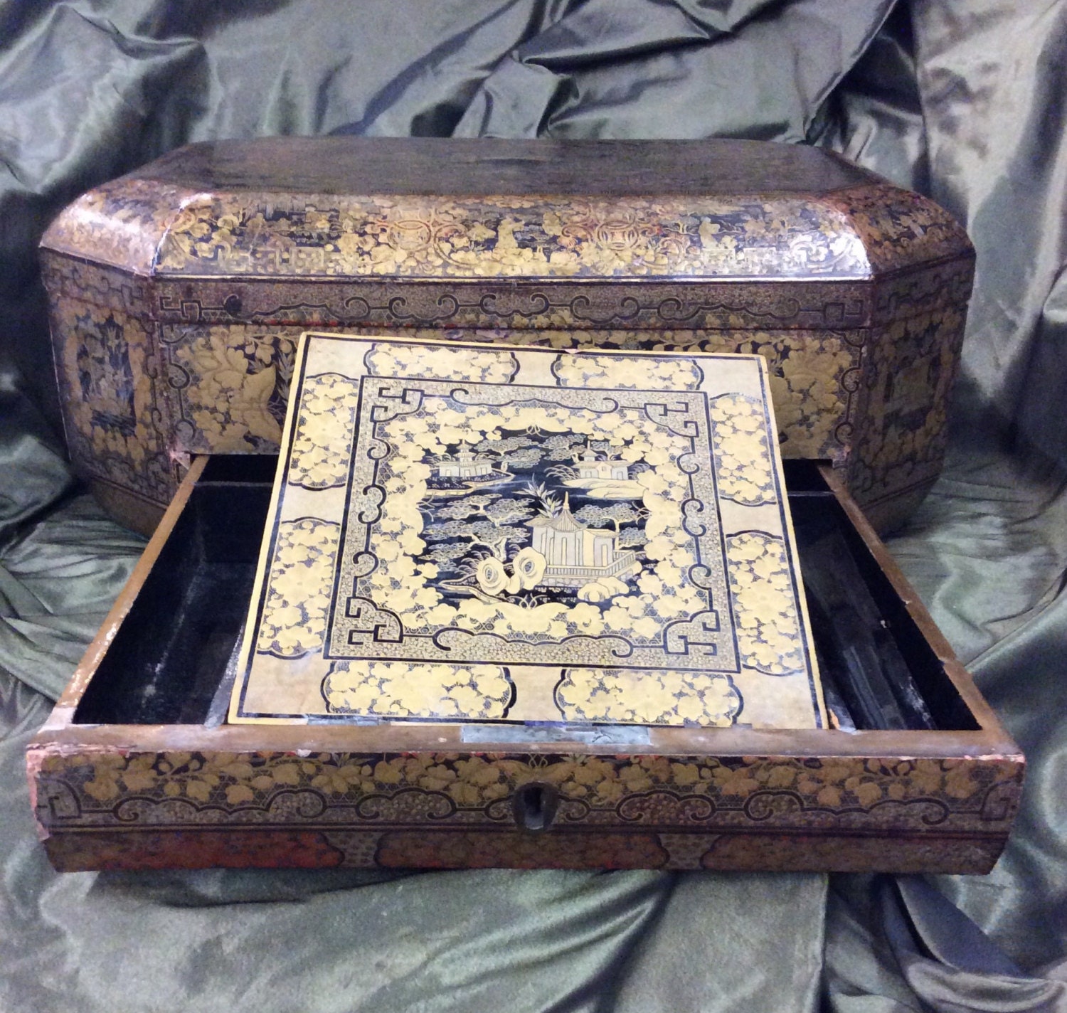 Chinese Export Lacquered Sewing Box With Key From Canton, Second ...