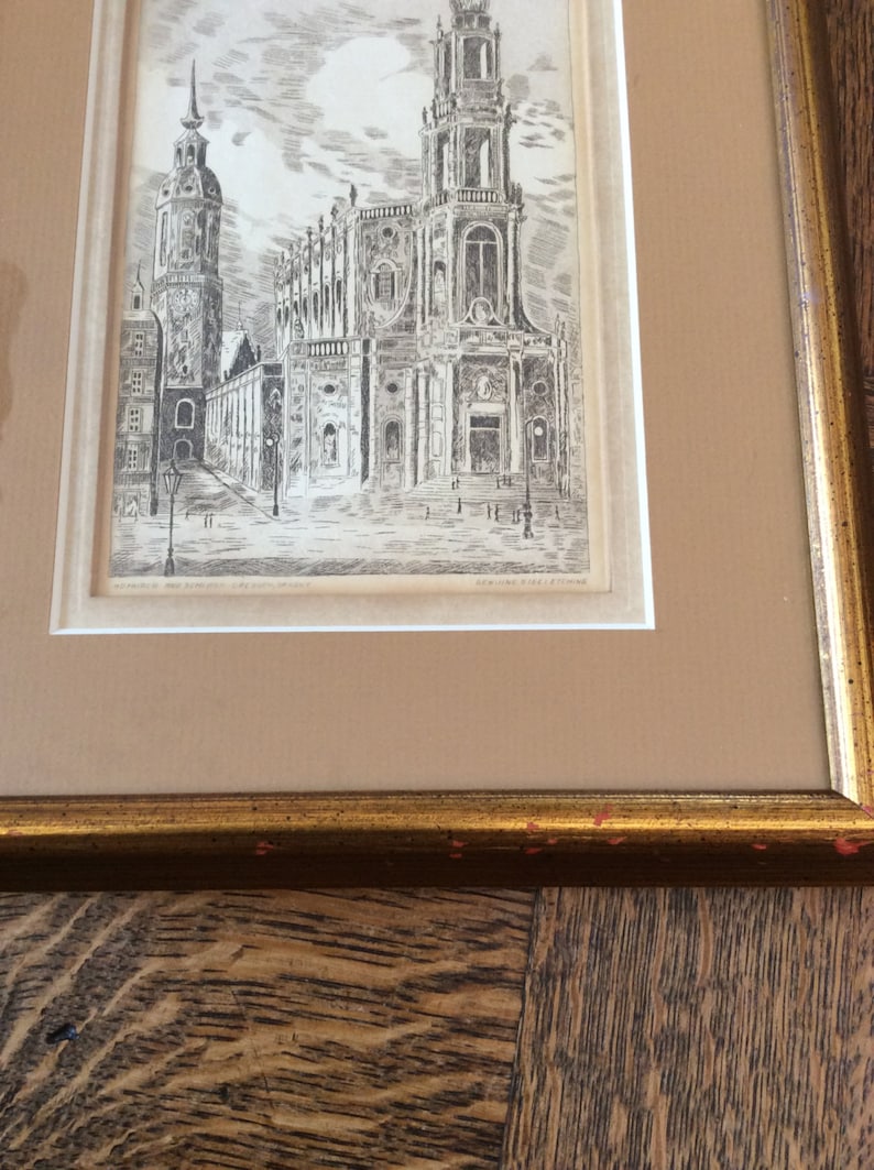 Matted Framed Sepia Steel Plate Engraving of Old Gothic Cathedral at ...