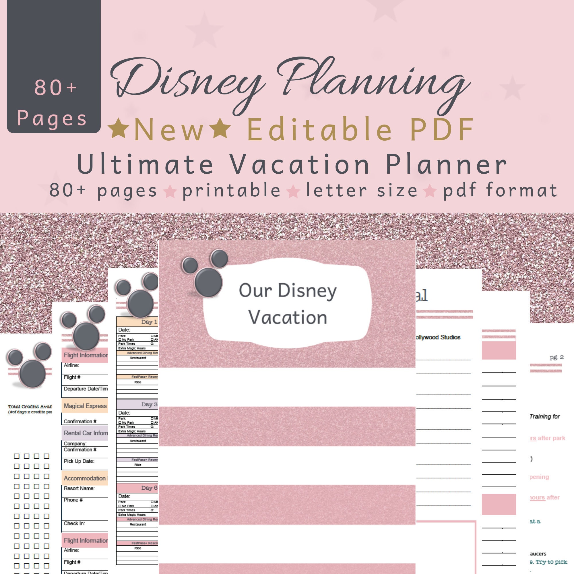 Disney Planner Editable Disney World Planner PDF Rose Gold | Etsy