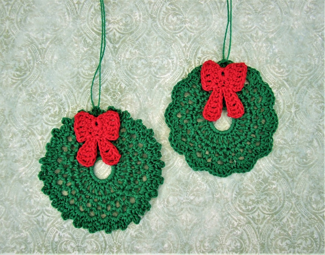 Crochet Pattern for 2 Small Crocheted Christmas Wreath Ornaments - PDF ...