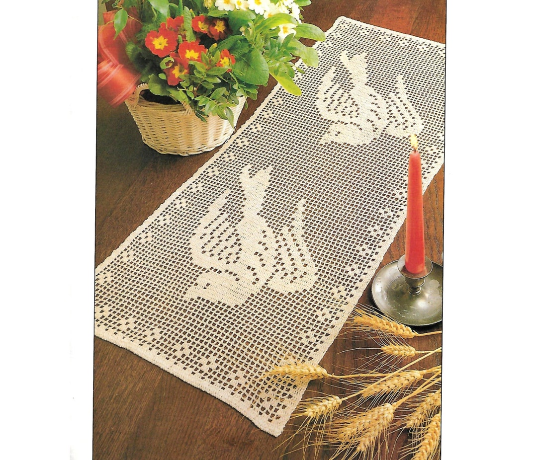 DOVE Filet Runner Crochet PATTERN - Makes a Dove Runner 11" by 25" Easy ...