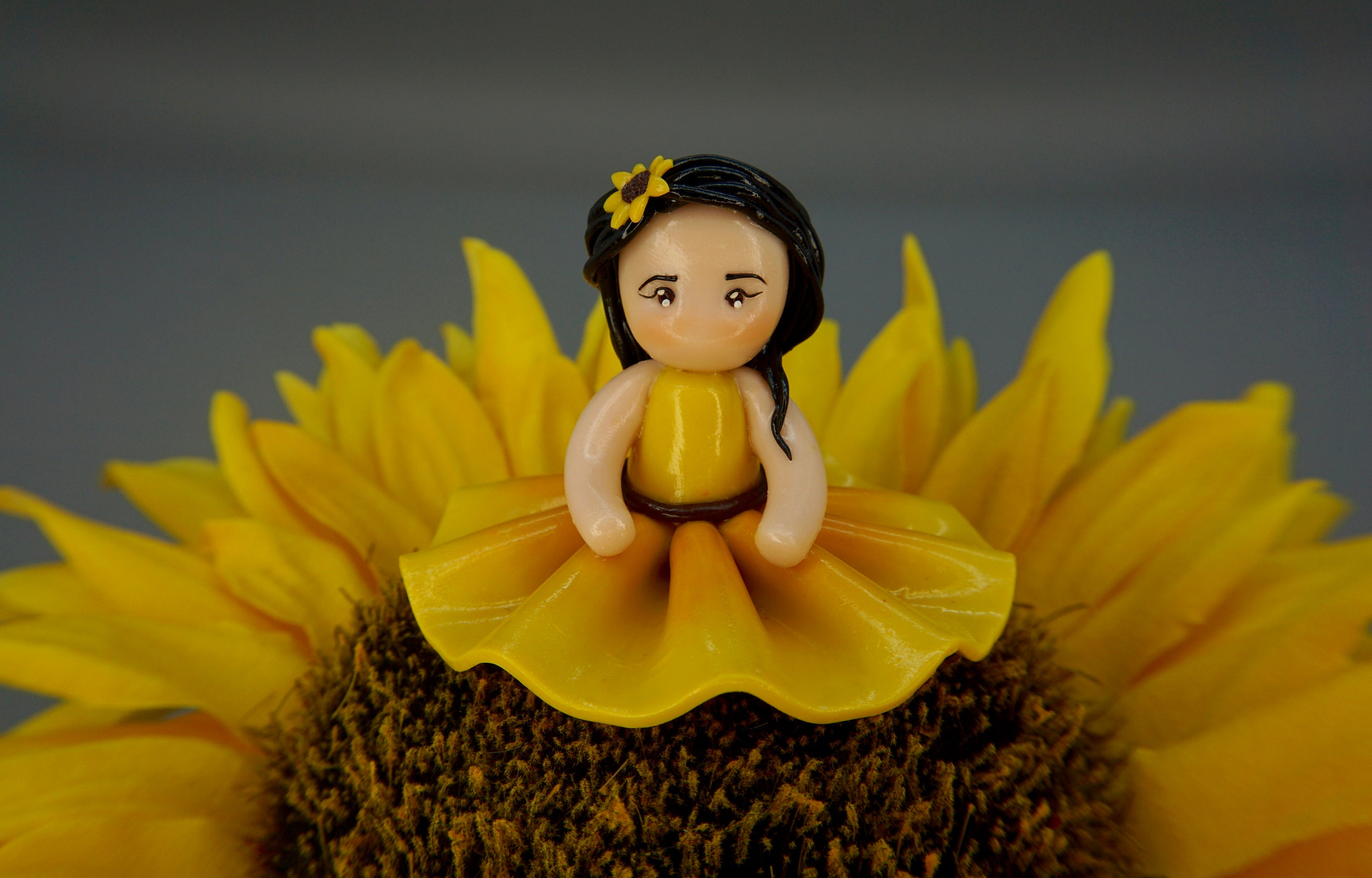 Sunflower Chibi Polymer Clay Figurine Floral Clay Figurine - Etsy