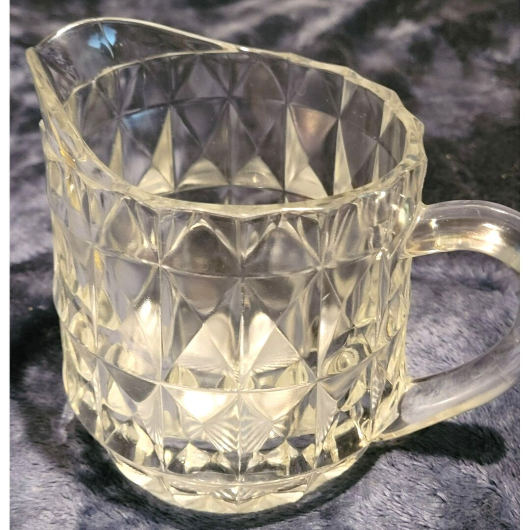 Vintage Clear Glass Large Creamer With Square Checkered - Etsy