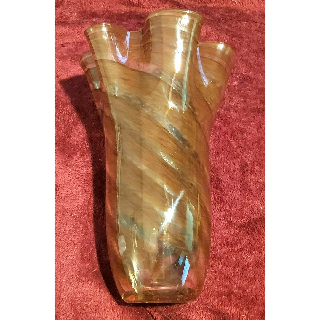 Unique Vintage Hand Made Brown Swirl Glass Vase 11.5 - Etsy