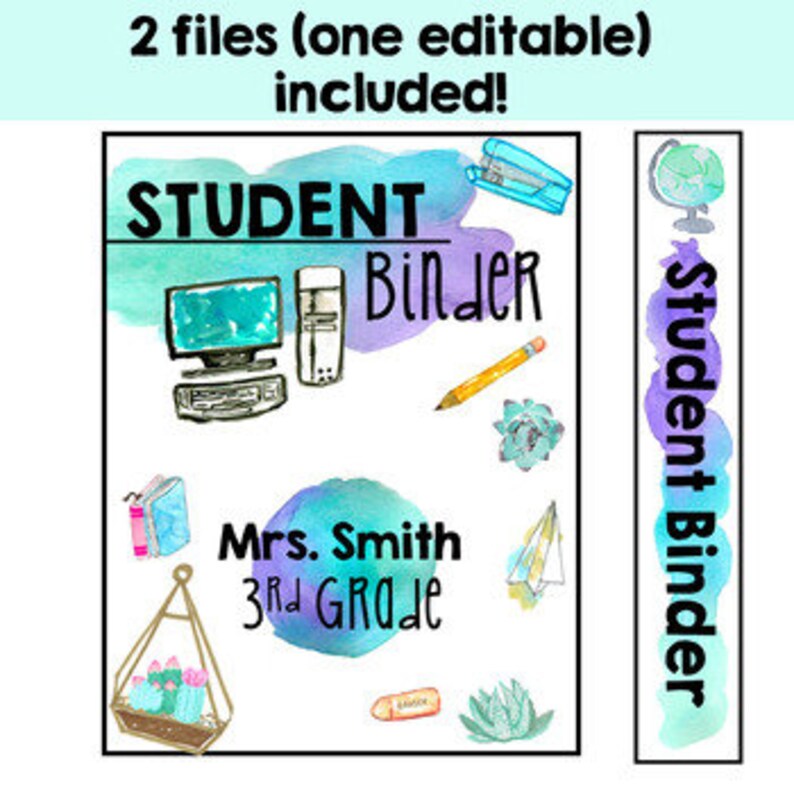 Student Binder Editable Watercolor - Etsy