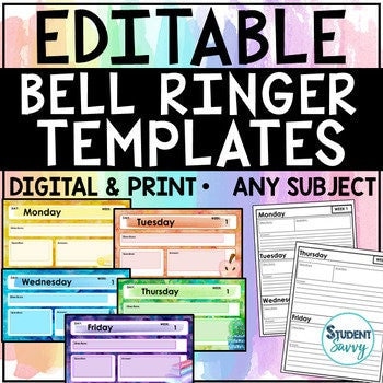 Editable Bell Ringers Templates Daily Warm Ups Morning Work - All ...