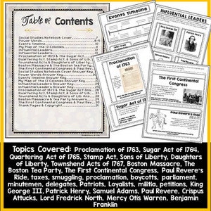 American Revolution Interactive Notebook Events Leading to ...