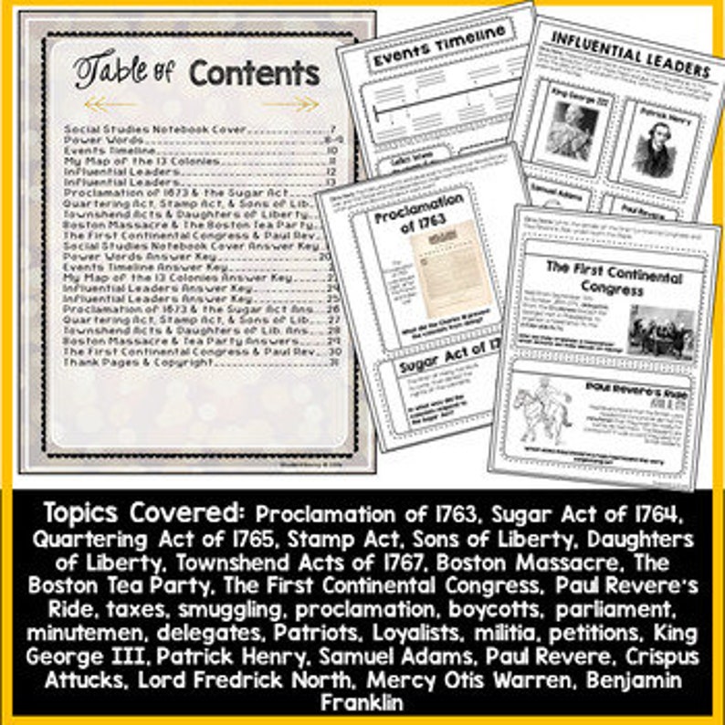 American Revolution Interactive Notebook Events Leading to ...