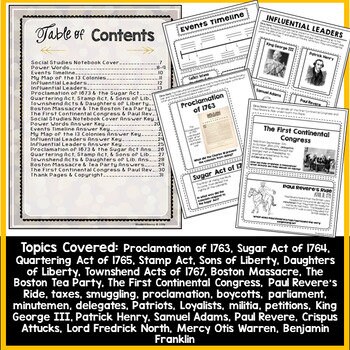 American Revolution Interactive Notebook Events Leading to ...