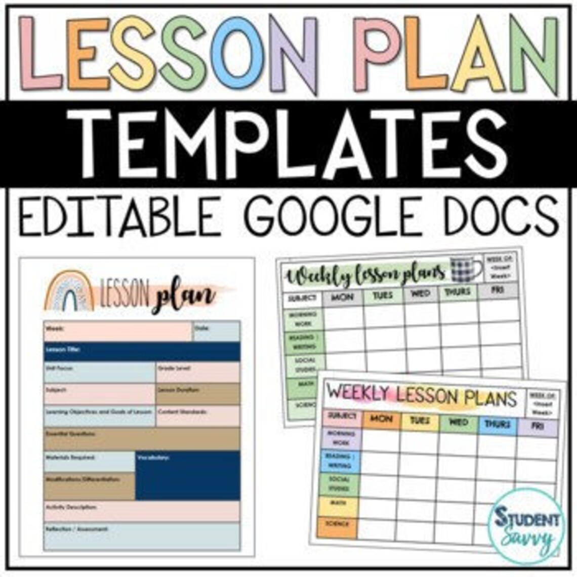 Editable Weekly Lesson Plans - Templates Daily Teacher Planner Google ...