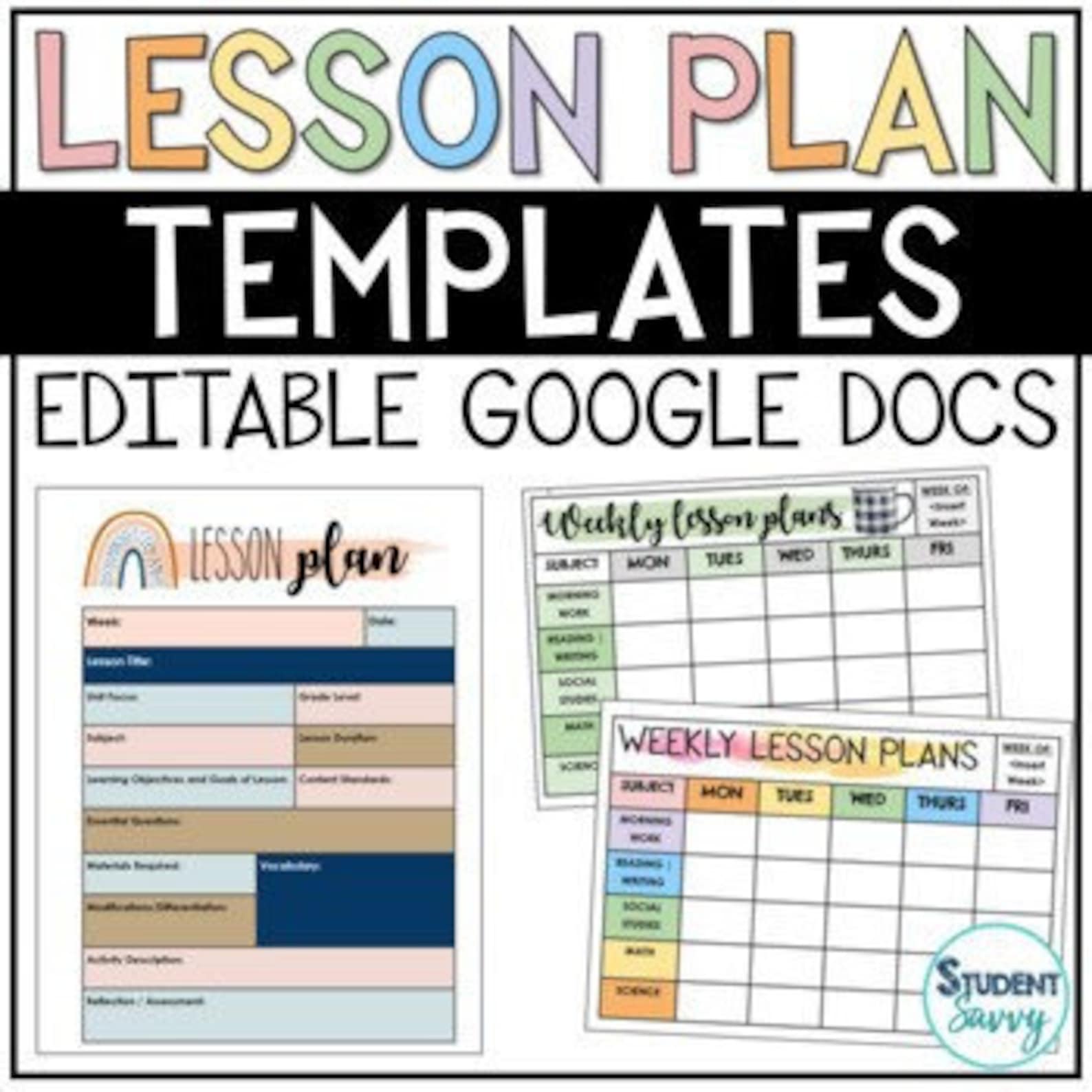 Editable Weekly Lesson Plans - Templates Daily Teacher Planner Google ...