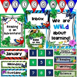 Tropical Rainforest Classroom Decor (editable) Jungle Classroom Decor ...