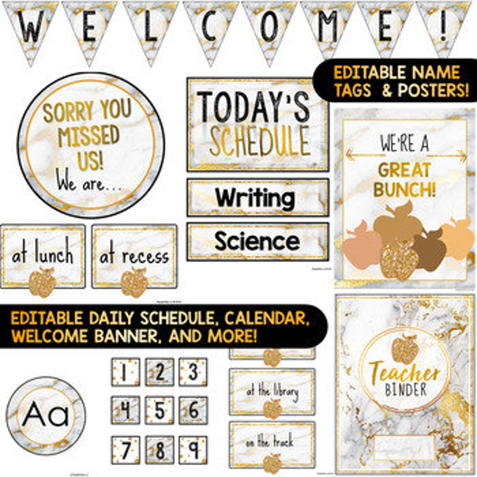 Gold Marble Classroom Decor (editable) Marble Classroom Decoration ...