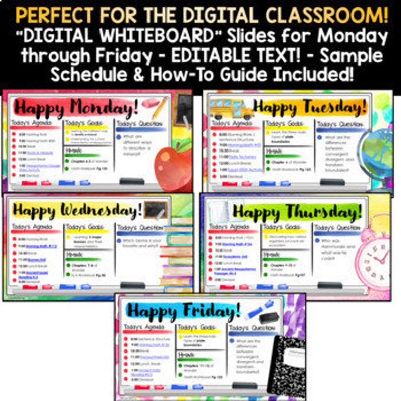 Back to School Daily Agenda Google Slides Template Bulletin Board ...