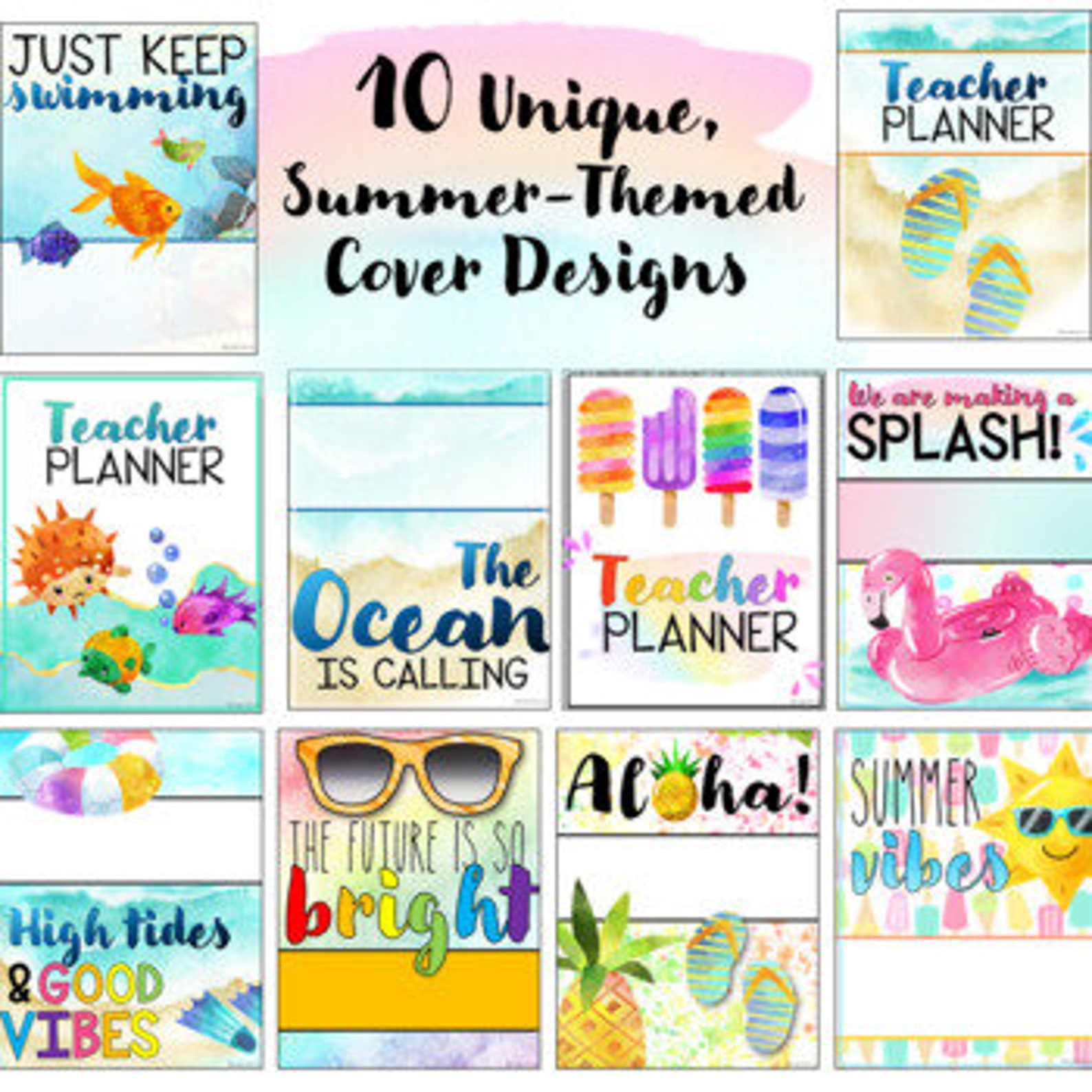Summer Editable Binder Covers | Teacher Planner Covers | Summer ...