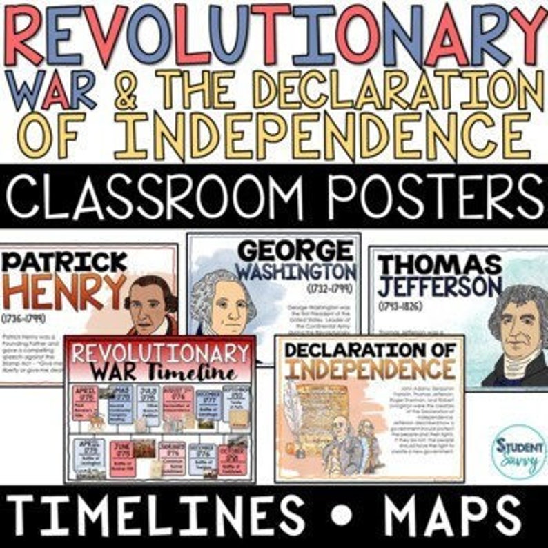 Revolutionary War Posters Timeline Map | Declaration of Independence ...