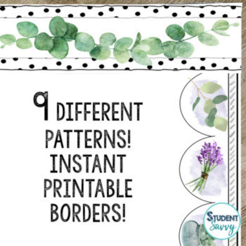 Lavender Eucalyptus Bulletin Board Borders Printable Eucalyptus ...