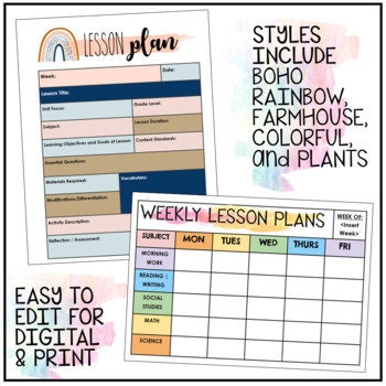 Editable Weekly Lesson Plans - Templates Daily Teacher Planner Google ...