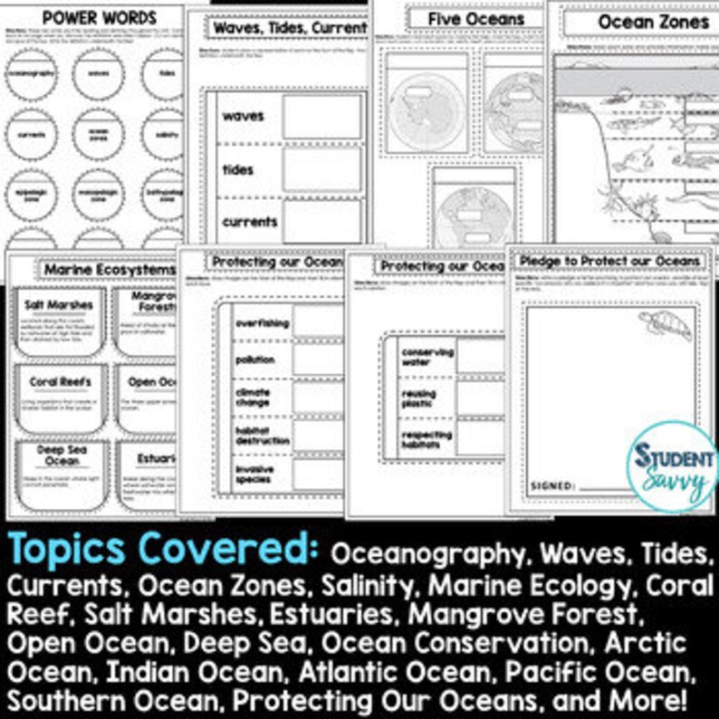Ocean Interactive Notebook Worksheets Activity Continents and Oceans ...