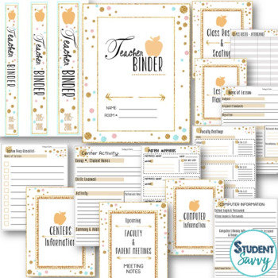 Editable Teacher Planner Teacher Binder Gold Polka Dot Design - Etsy