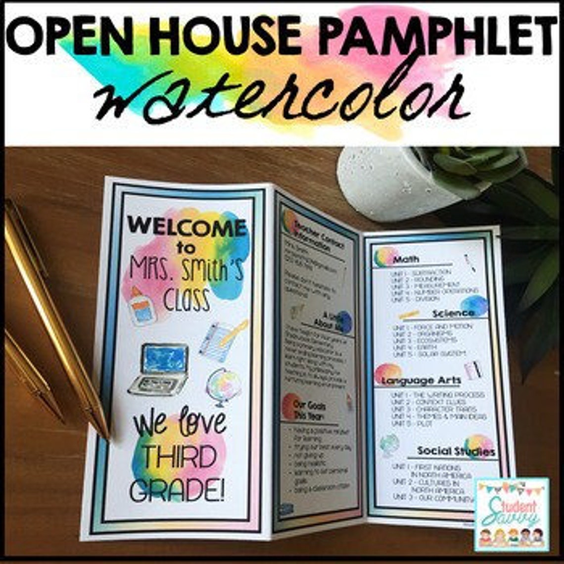 Open House Pamphlet Template Watercolor - Etsy