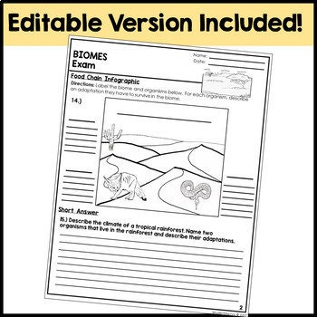 Biomes Exam - Assessment Test Quiz Review - Etsy