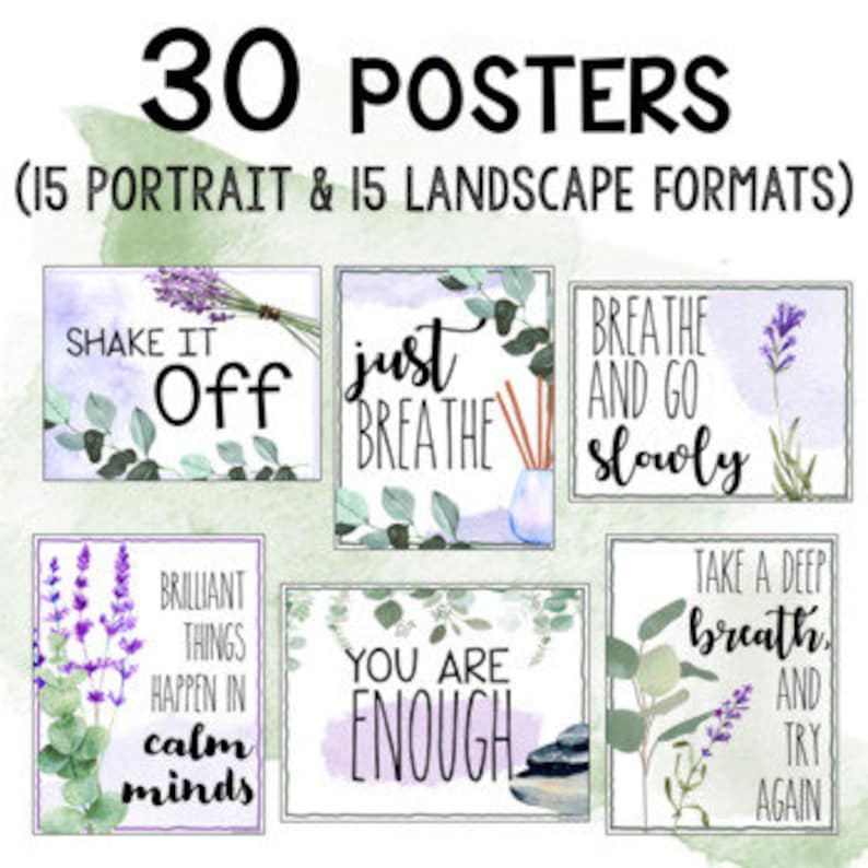 Eucalyptus Classroom Decor - Calming Posters Rolling Cart Labels ...