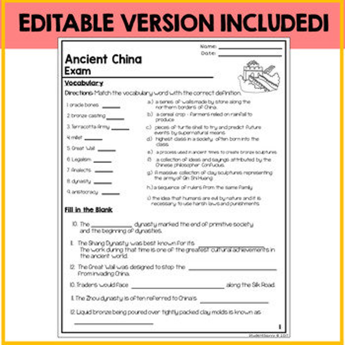 Ancient China Test Assessment | Ancient China Exam | Google Slides - Etsy