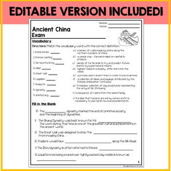 Ancient China Test Assessment Ancient China Exam Google Slides - Etsy
