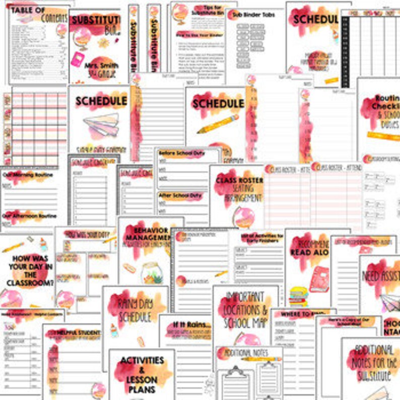 Substitute Binder Editable Watercolor - Etsy