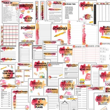 Substitute Binder Editable Watercolor - Etsy