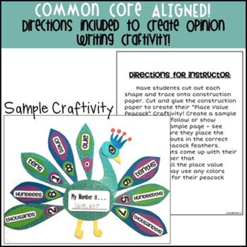 Place Value Craftivity | Place Value Poster Chart Printable Peacock - Etsy